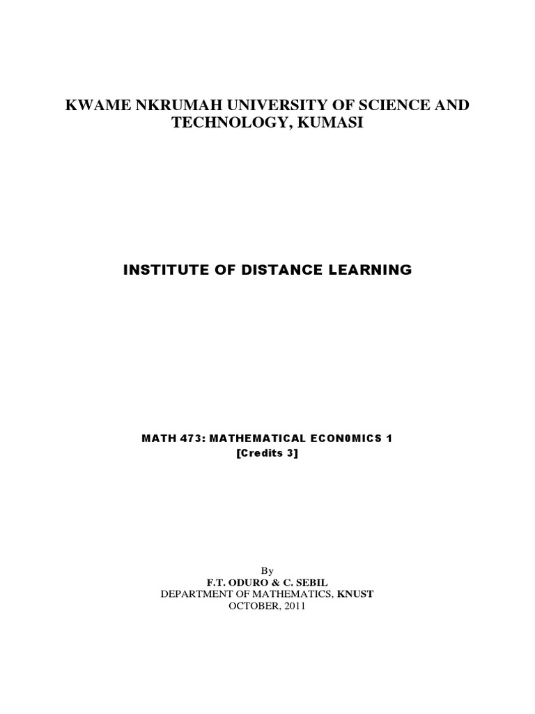 KNUST Mathematical Economics Lecture Notes 2011 | PDF | Maxima And ...