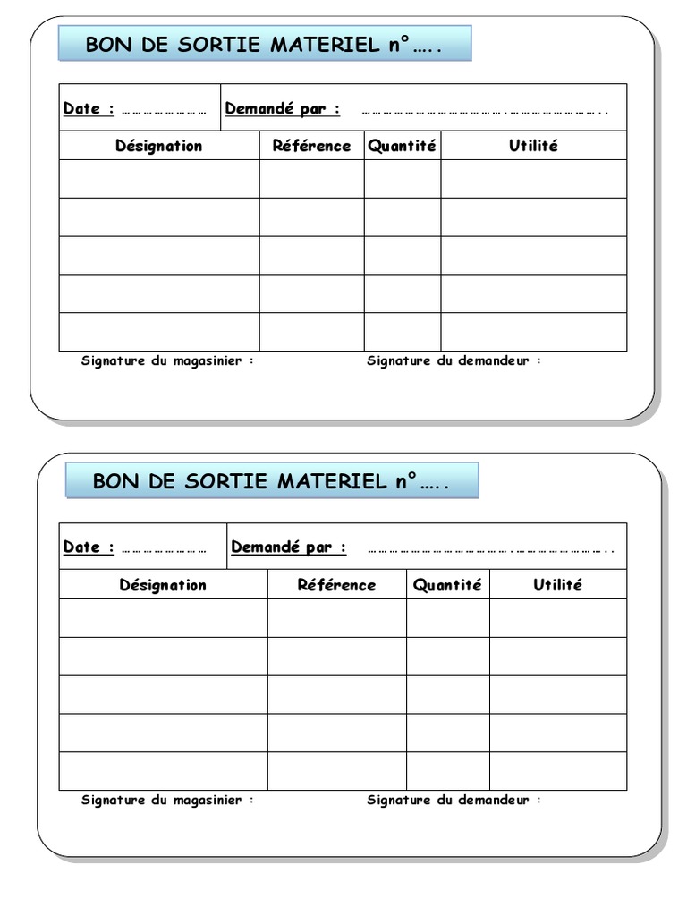 Bon de Sortie Matriel | PDF