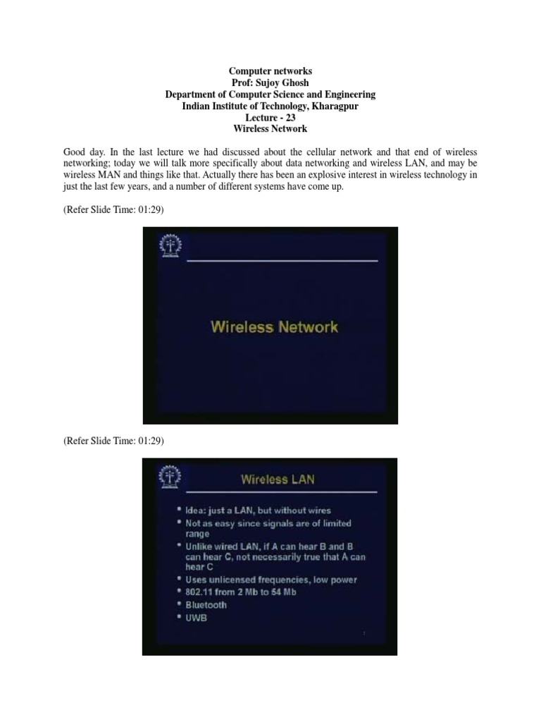 Lec 23 | PDF | Wireless Lan | Computer Network