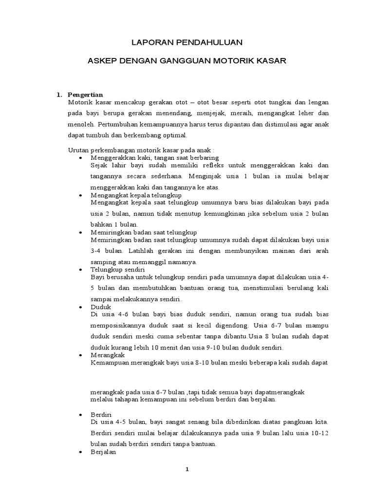 Laporan Pendahuluan Askep Gangguan Motorik Kasar | PDF