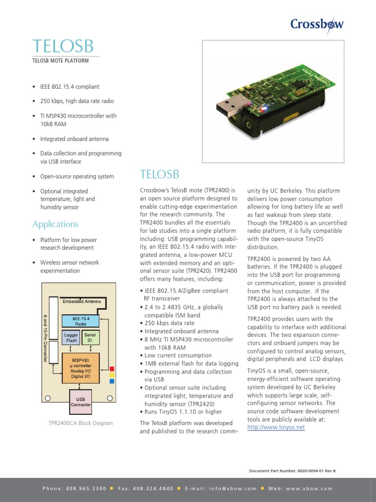 TelosB Datasheet PDF | PDF