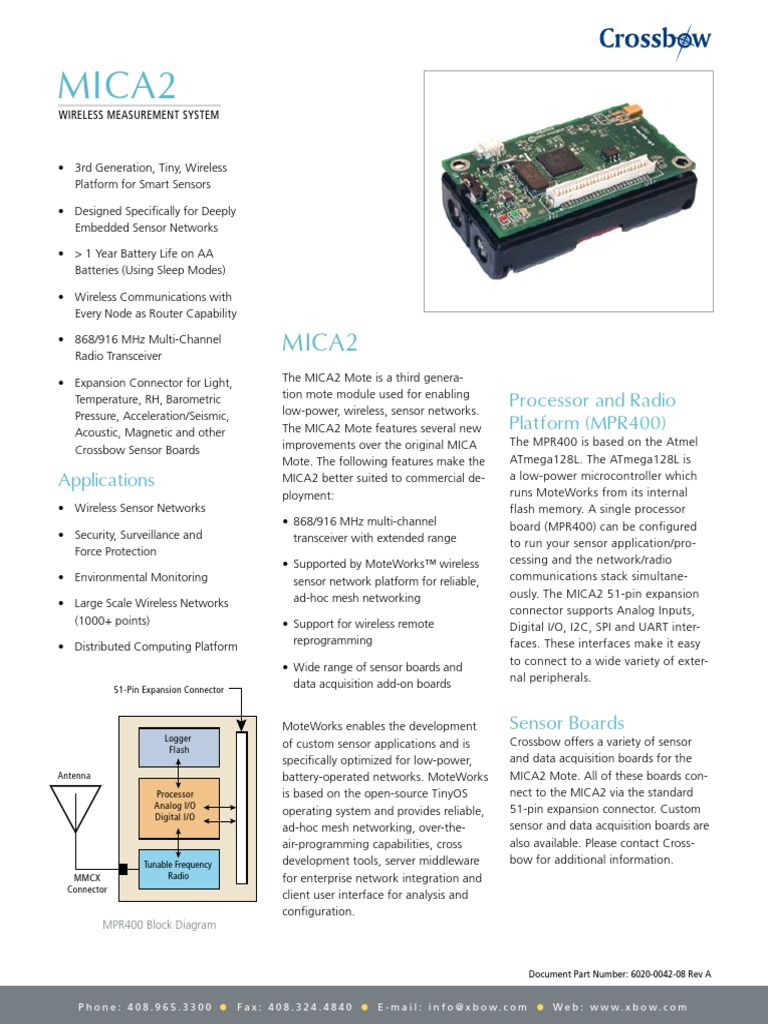 MICA2 Datasheet | Download Free PDF | Wireless Sensor Network | Wireless
