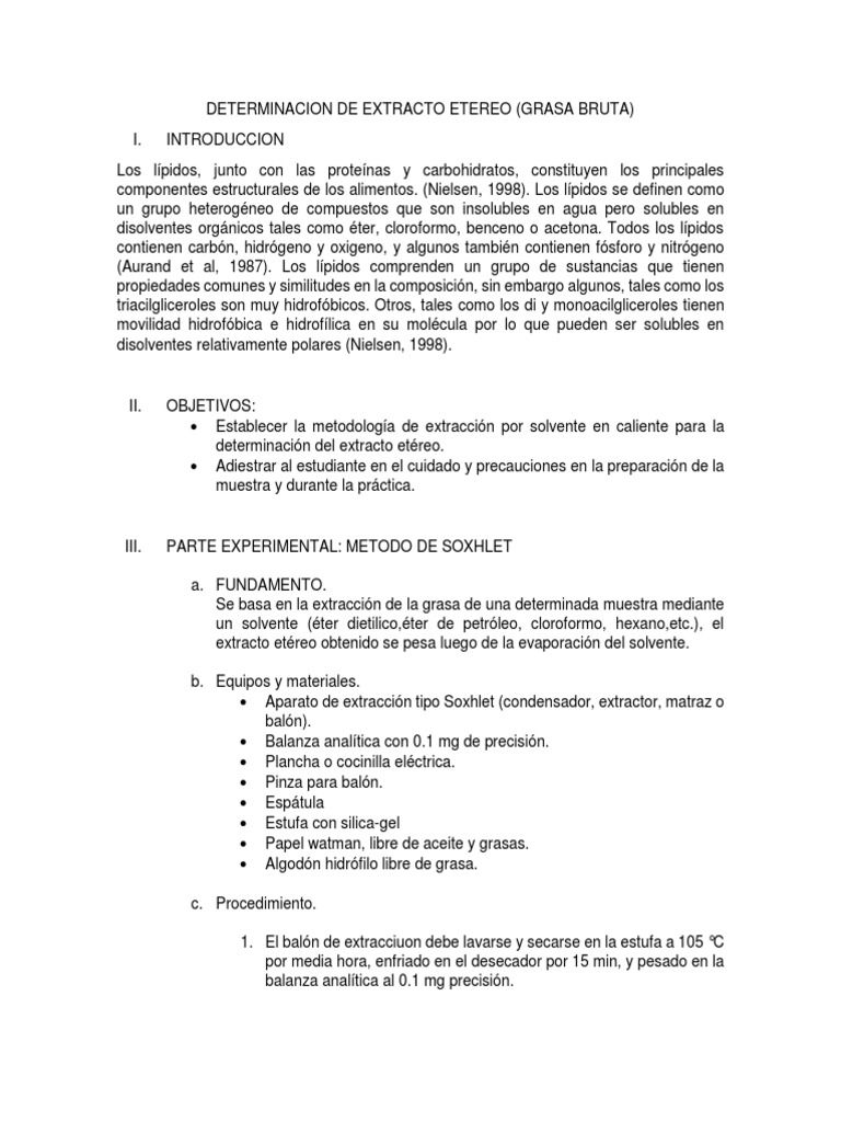 Determinacion de Extracto Etereo | PDF | Solvente | Lípido
