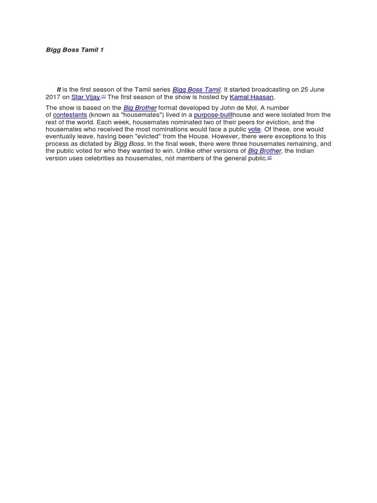 Bigg Boss Tamil 1 | PDF