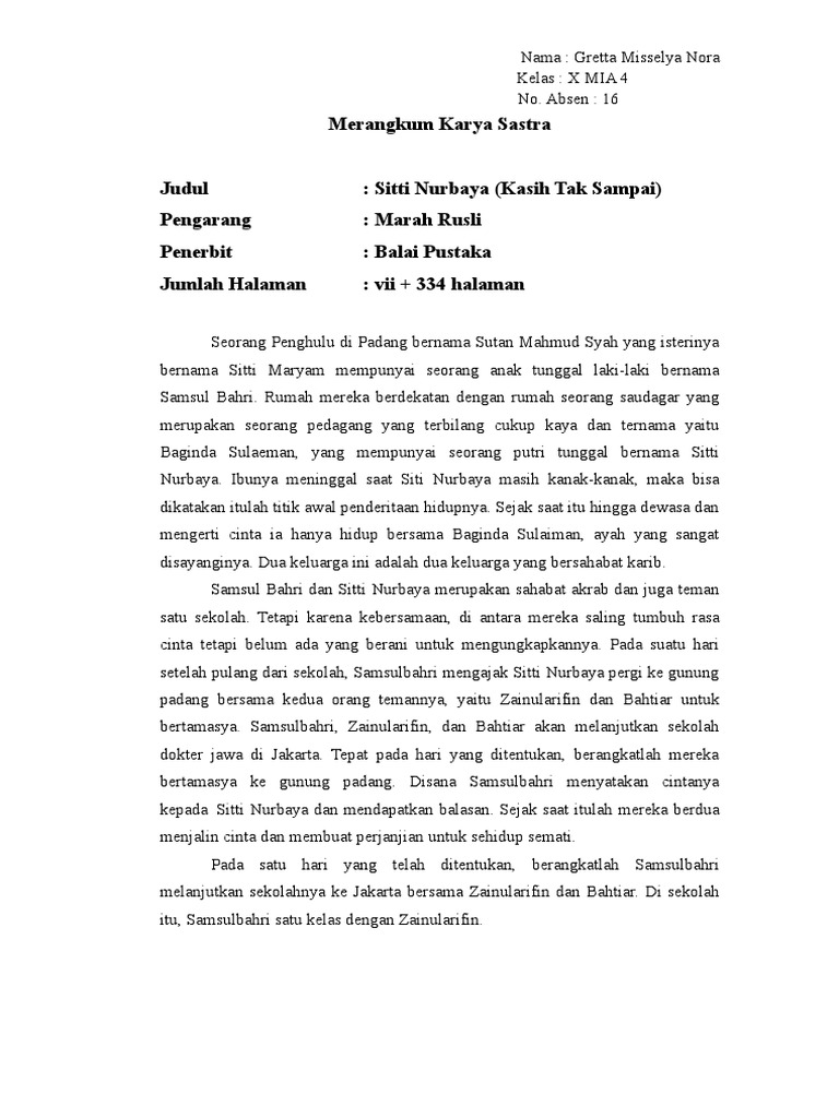 Karya Sastra Siti Nurbaya | PDF