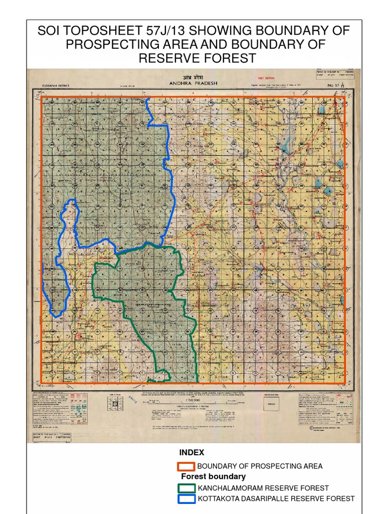 Soi Toposheet 57J/13 Showing Boundary of Prospecting Area and Boundary ...