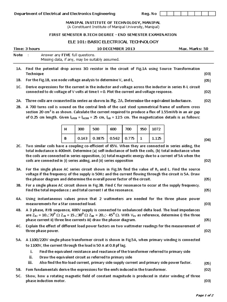 Basic Elctrical Technology (ELE 101) PDF | PDF | Inductance | Inductor
