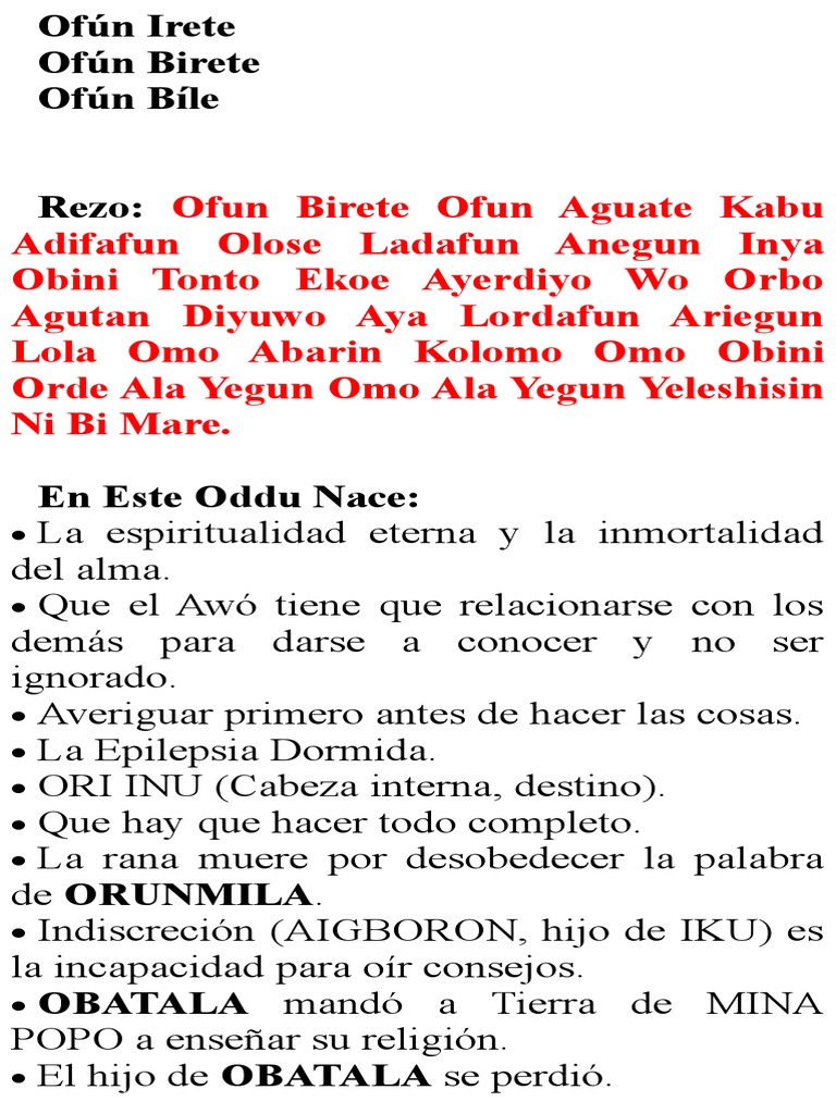 Significado de Ofún Irete y Birete | PDF | Religión y creencia | Naturaleza