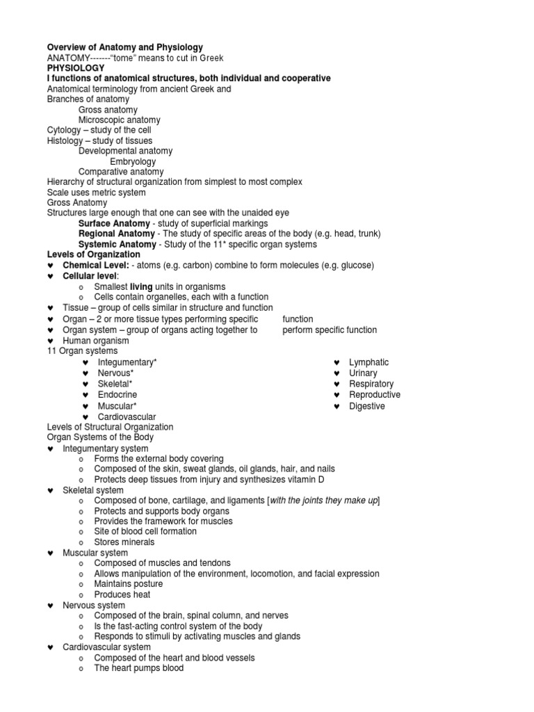 Lecture Notes-Anatomy and Physiology Overview | PDF | Mitosis ...