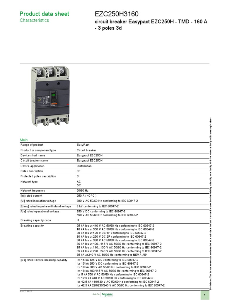 EZC250H Circuit Breaker Specs | PDF | International Electrotechnical ...