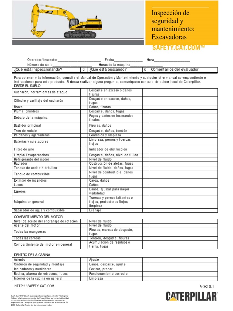Hoja Check List Excavadora | Vehículos | Tecnología (General)