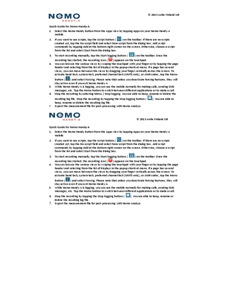 Nemo Handy Quick Card PDF | PDF