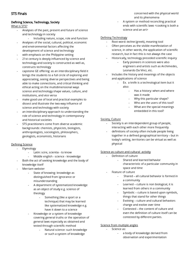 STS - Finals Review | PDF | Science | Aristotle