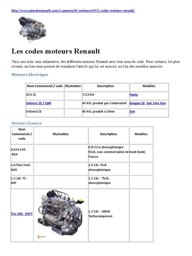Les Codes Moteurs Renault | PDF | Turbocompresseur | Renault