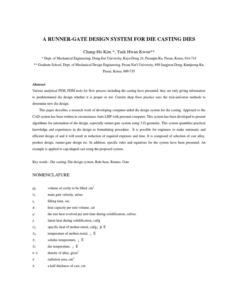 A Runner-Gate Design System For Die Casting | PDF | Casting ...