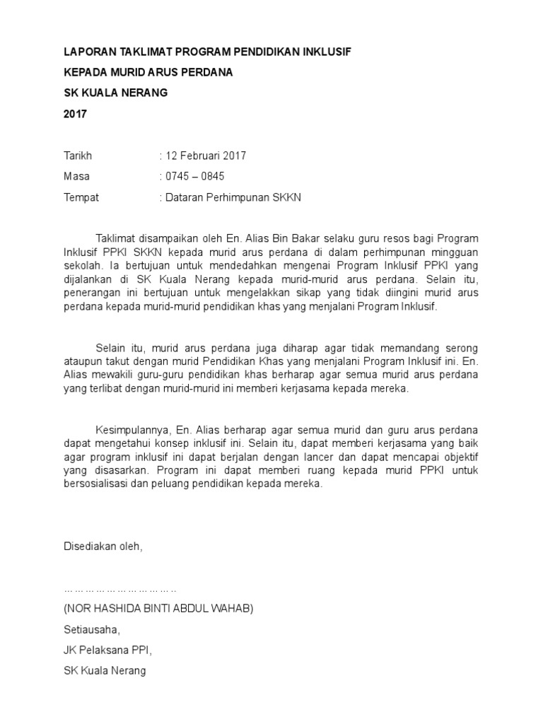 Laporan Taklimat Program Pendidikan Inklusif | PDF