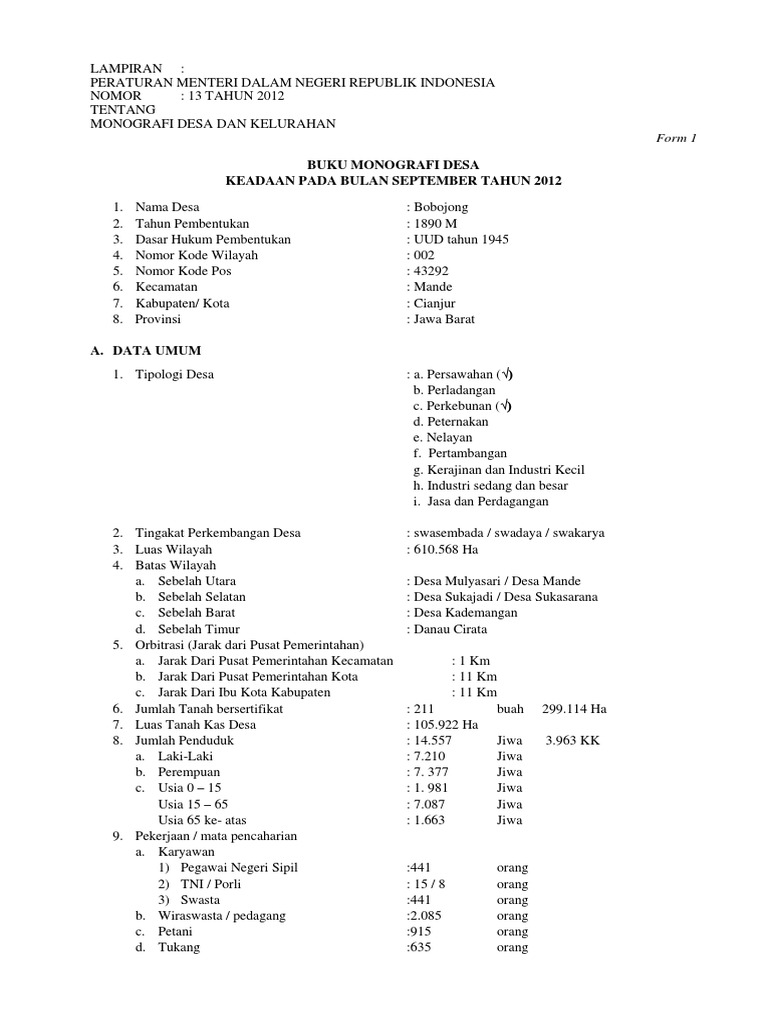 Buku Monografi Desa | PDF