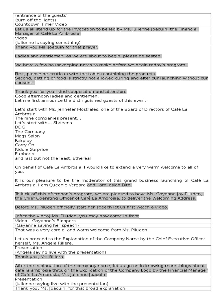 Sample - Business Launching Script | PDF