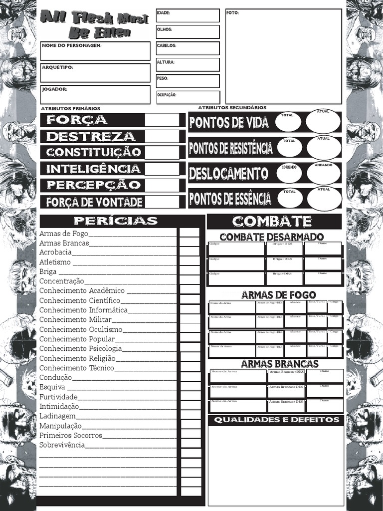 All Flesh Must Be Eaten RPG Zumbis Ficha de Personagem Salvavel e ...