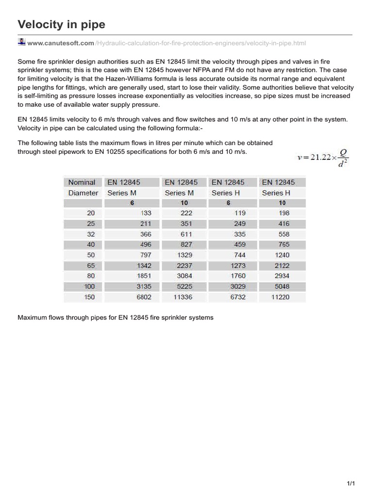 Maximum Pipe Velocity for Fire Sprinklers | PDF | Computers ...
