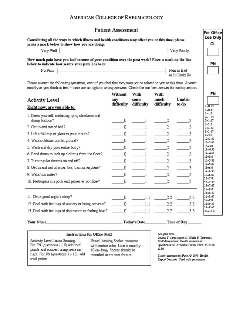 ACR 20 Improvement Form | Download Free PDF | Arthritis | Health Sciences