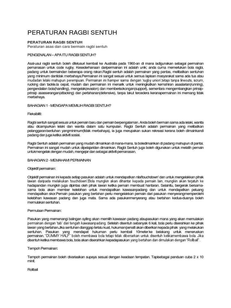 Peraturan Ragbi Sentuh dan Cara Bermain | PDF