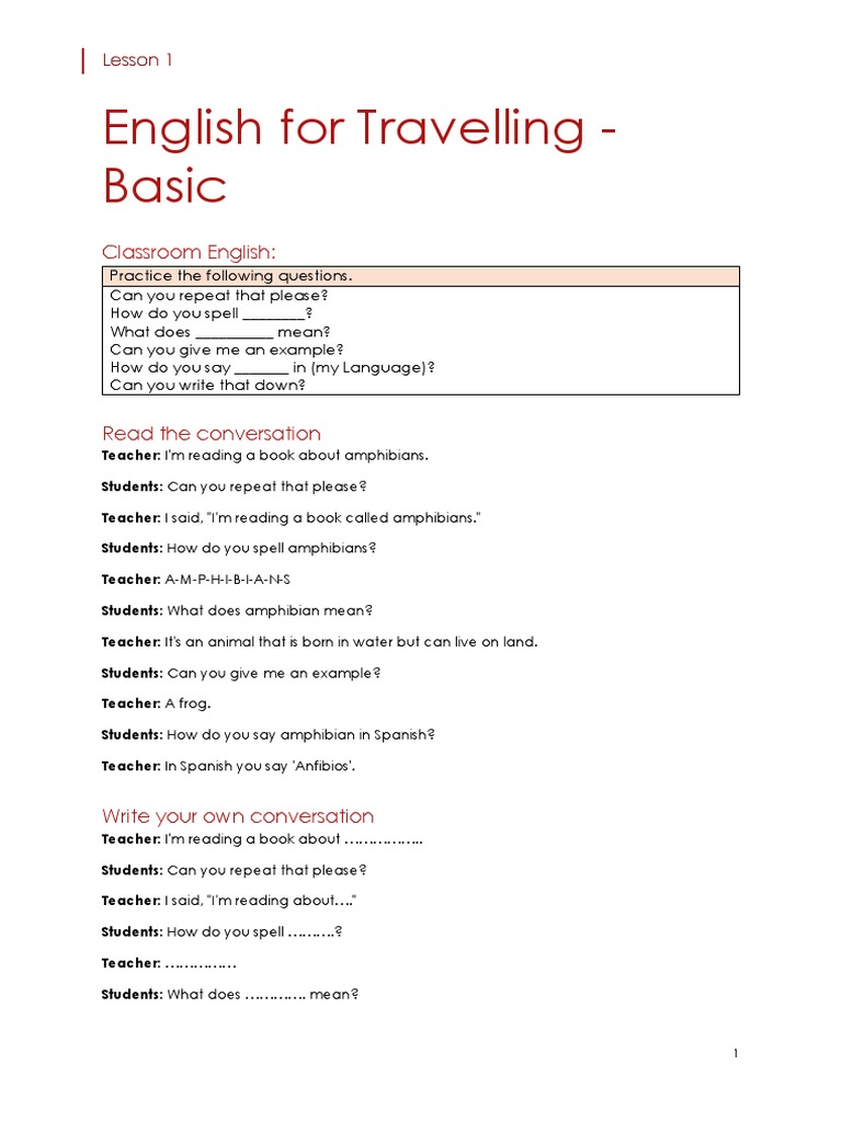 English For Travelling Lesson 1 | PDF | Human Communication | Learning