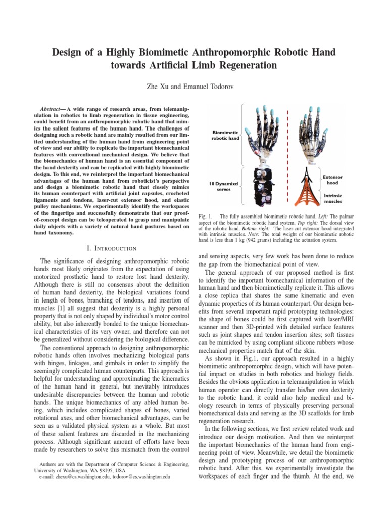 Biomimetic Design of Robotic Hand | PDF | Finger | Hand