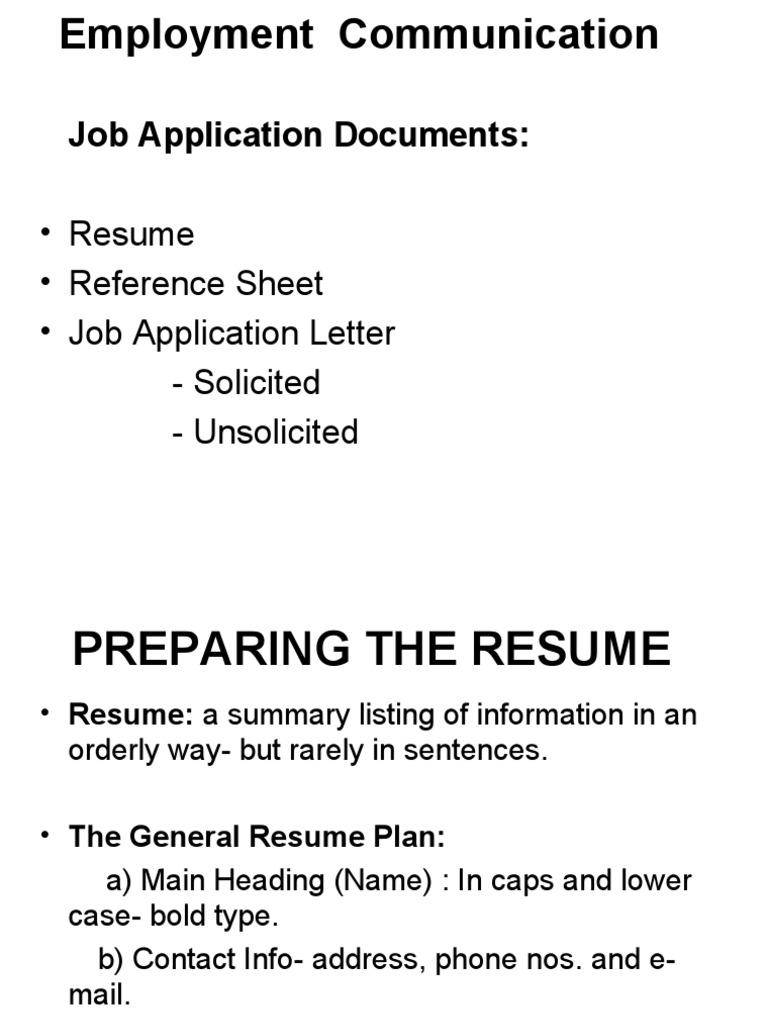 Job Application Documents:: - Resume - Reference Sheet - Job ...