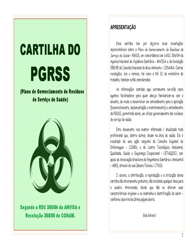 Cartilha PGRSS PDF | Download grátis PDF | Desperdício | Bem-estar