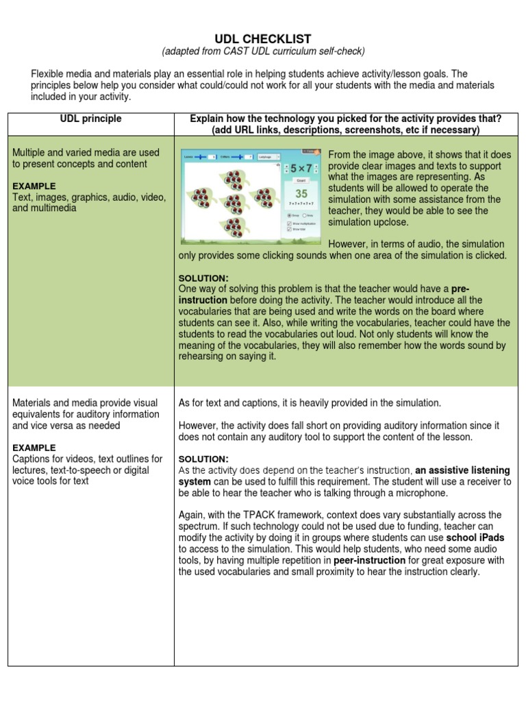 UDL Checklist for Inclusive Learning | PDF | Vocabulary | Semiotics