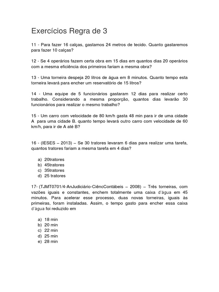 Exercícios Regra de 3 Simples | PDF