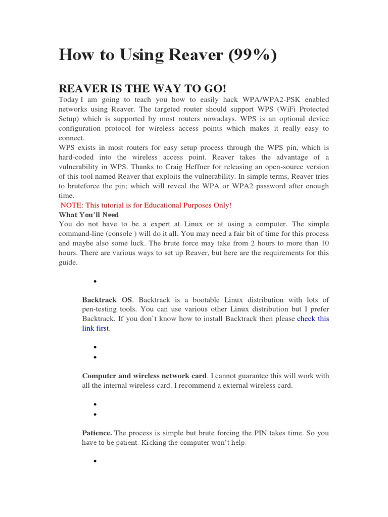 How To Using Reaver | PDF | Command Line Interface | Booting