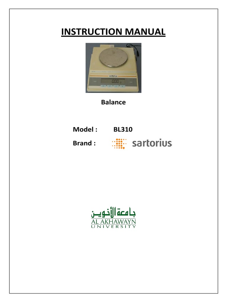 Sartorius (BL310) - Operating Instructions | PDF | Weighing Scale | Weight