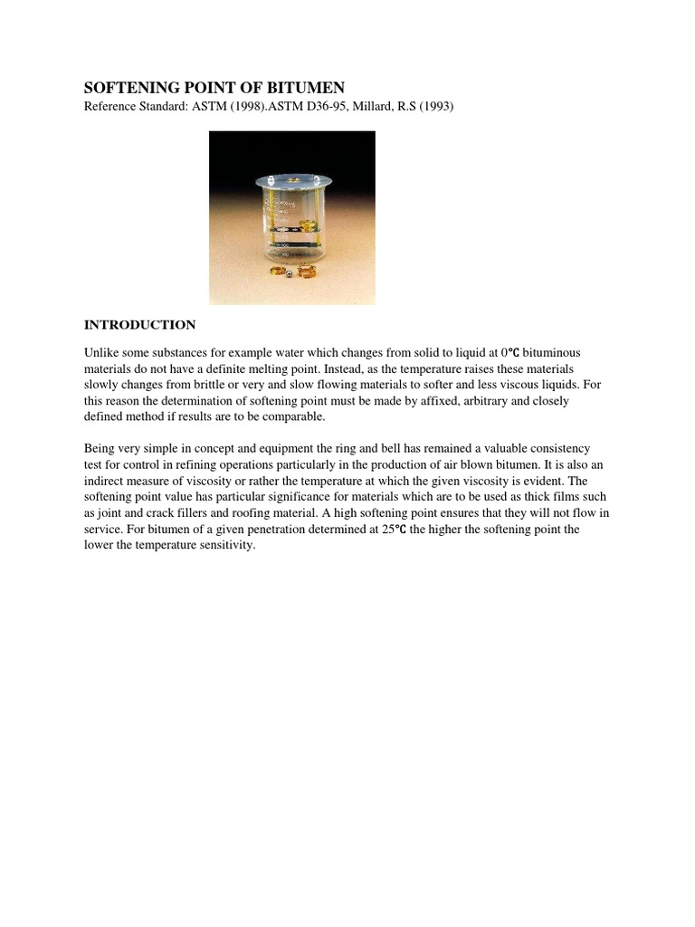 Softening Point of Bitumen PDF | PDF | Asphalt | Temperature