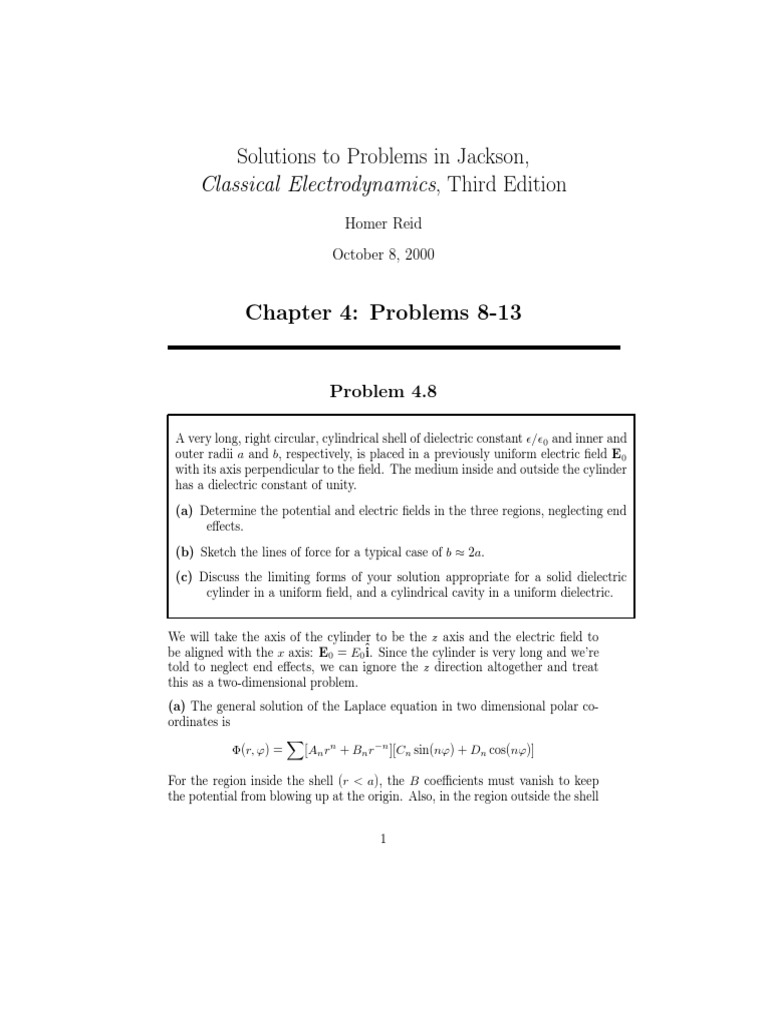 Solutions To Problems in Jackson, Classical Electrodynamics, Third Edition | PDF