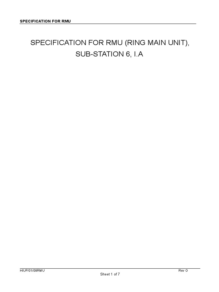 Specification For RMU Ring Main Unit - Sub-Station 6 | PDF ...