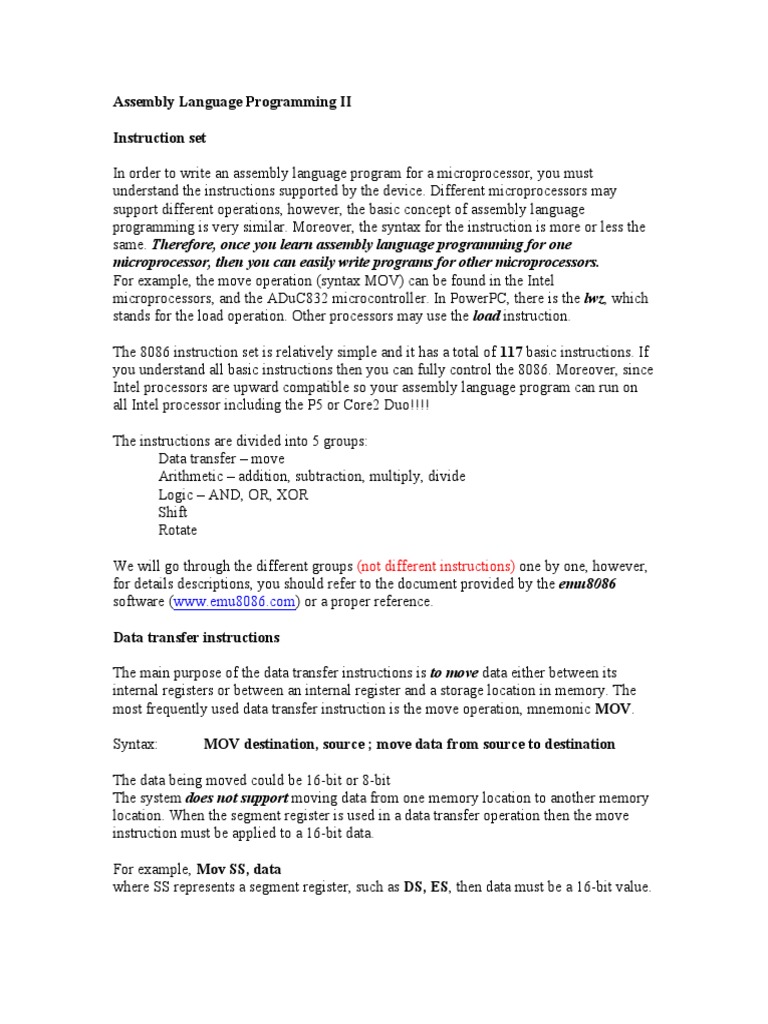 Assembly Language II | PDF | Assembly Language | Subroutine