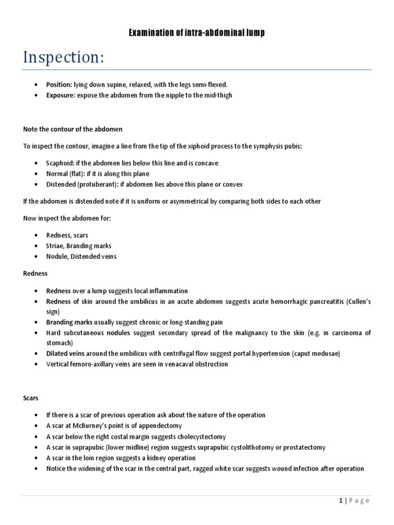 Examination of Intra Abdominal Lump | PDF | Abdomen | Kidney