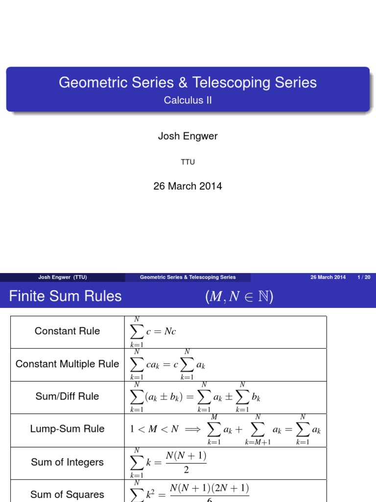 Geometric Series & Telescoping Series: Calculus II | PDF | Series ...