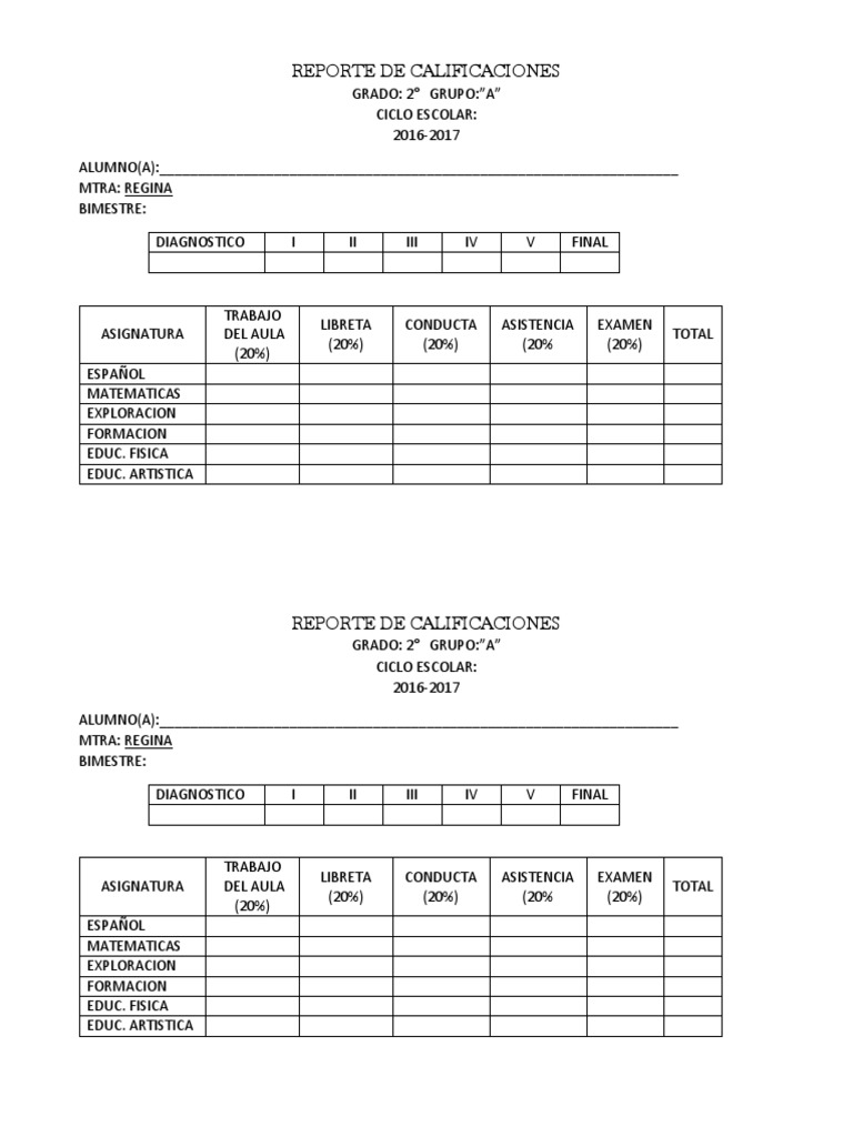 Reporte Individual de Calificaciones | PDF