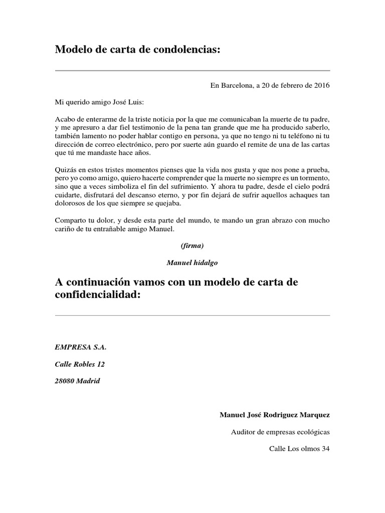 Modelo de Carta de Condolencias | PDF | Correo | Madrid