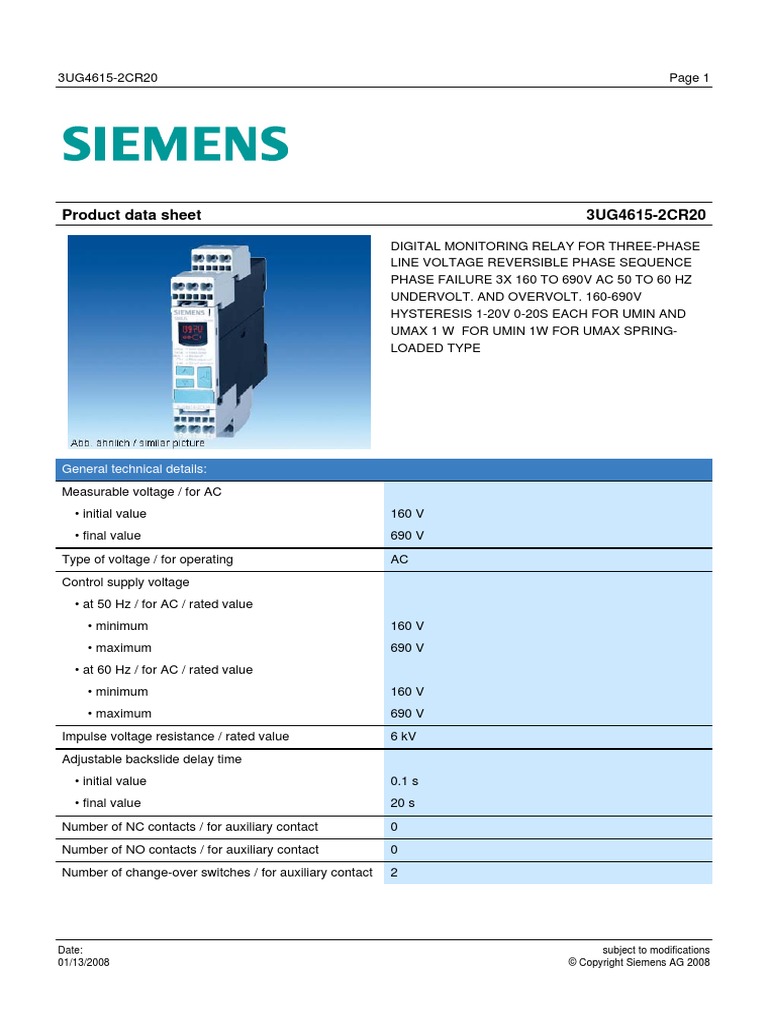 Product Data Sheet 3UG4615-2CR20: General Technical Details | PDF ...
