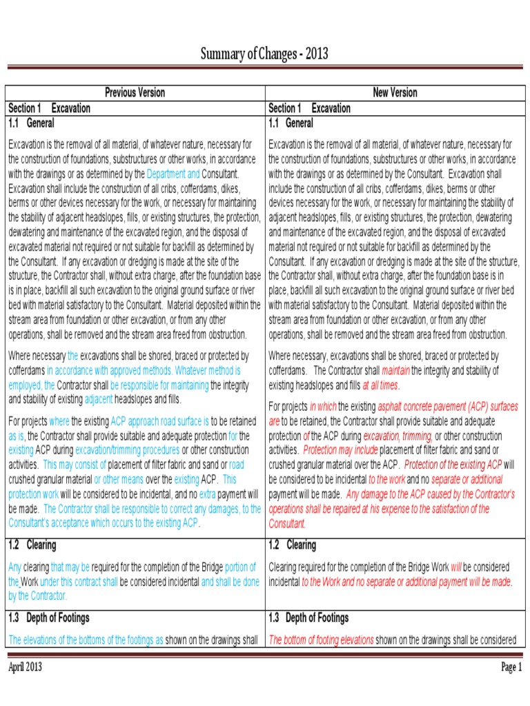 Bridge Construction Specifications 2013 - Summary of Changes | PDF ...