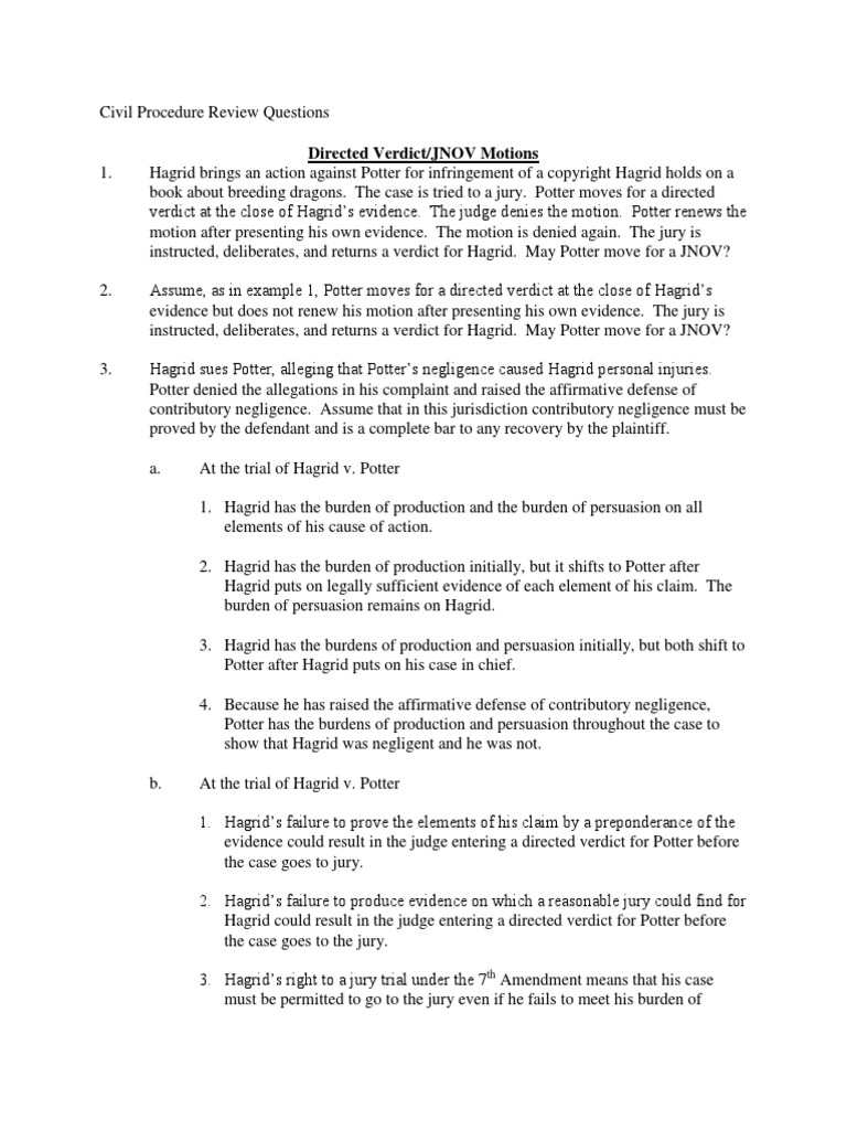 Civil Procedure Review Questions | PDF | Burden Of Proof (Law ...