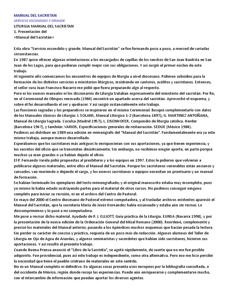 Manual del Sacristán: Guía Litúrgica | PDF