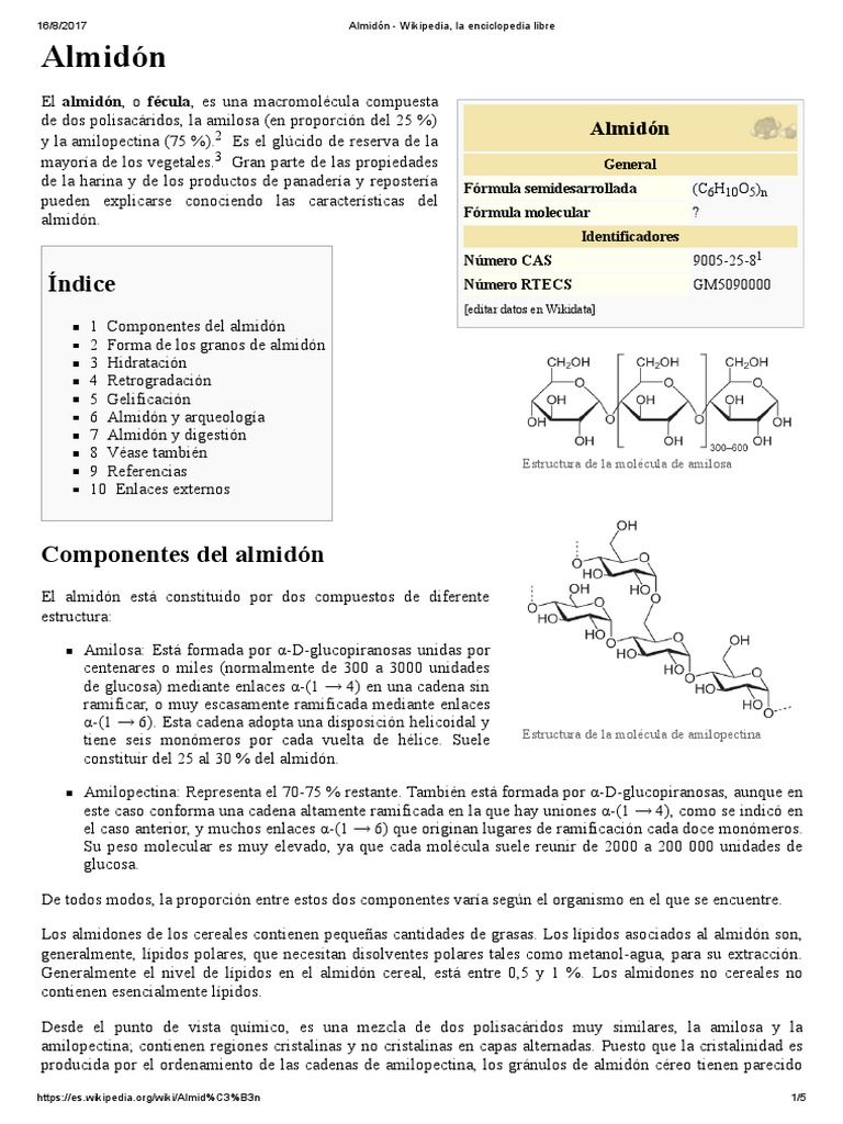Almidón - Wikipedia, La Enciclopedia Libre | Almidón | Química de ...