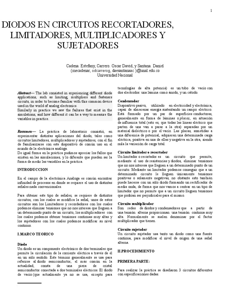 Diodos en Circuitos Recortadores Limitadores Multiplicadores y Sujetadores | PDF | Diodo ...