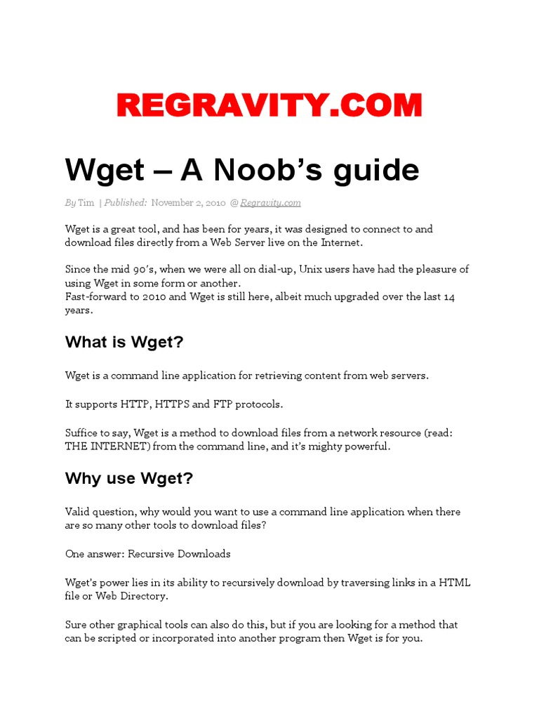 Wget A Noob S Guide PDF | PDF