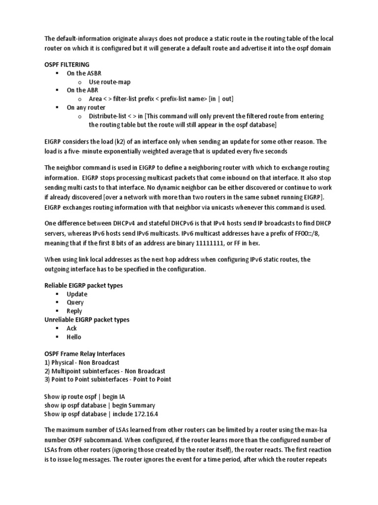 CCNP ROUTE Notes - Updated | PDF | I Pv6 | Routing